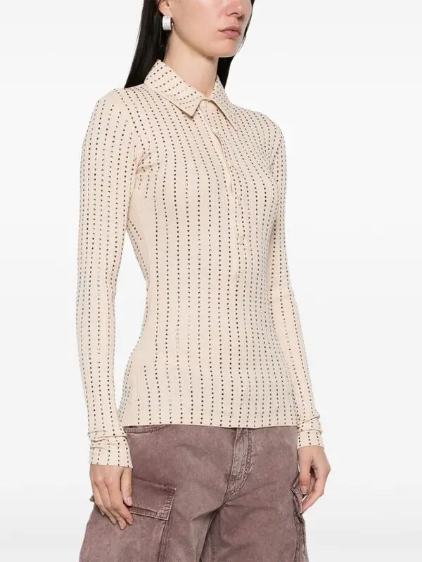 Attico Rhinestone-embellished Polo Shirt - Neutrals