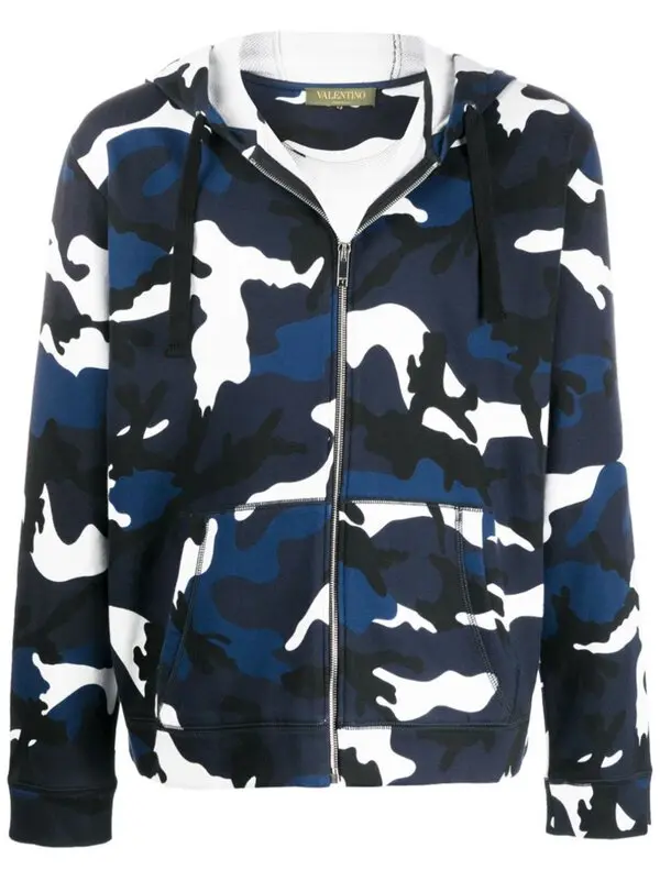 Valentino Garavani Camouflage-print Hoodie - Blue