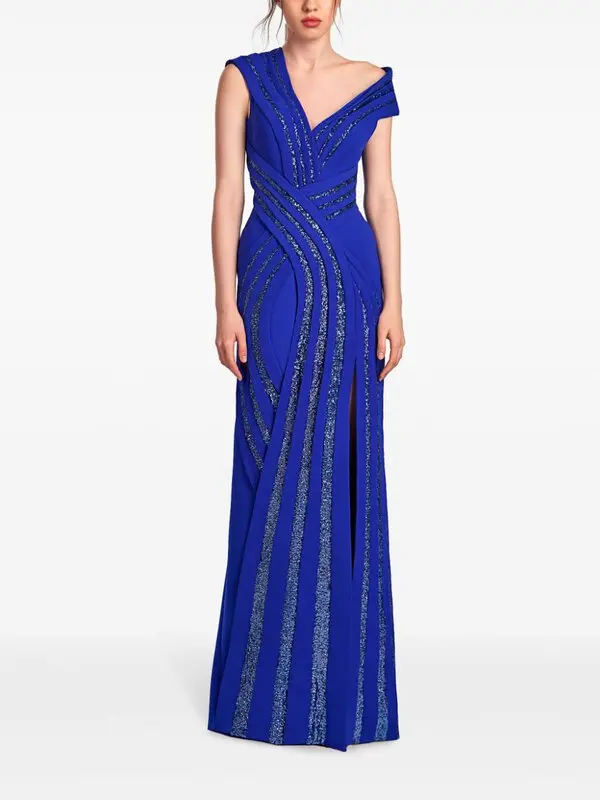 GABY CHARBACHY Pleated Lurex Gown