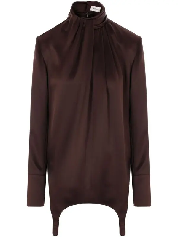 Saint Laurent Garter Detail Silk Blouse - Brown