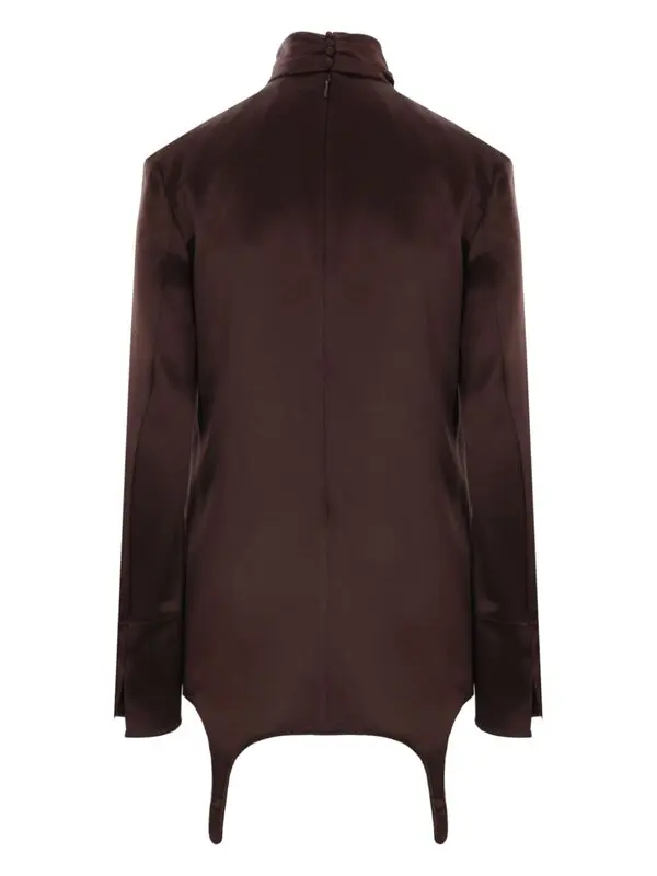 Saint Laurent Garter Detail Silk Blouse - Brown
