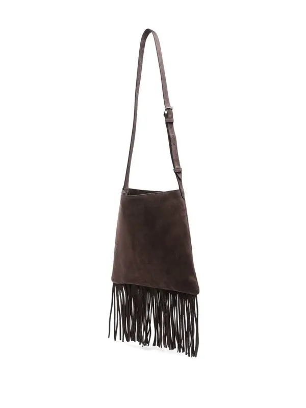 Valentino Garavani Suede Shoulder Bag With Fringes - Brown