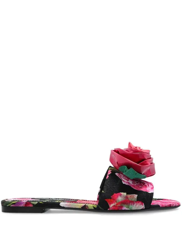 Dolce & Gabbana Floral-motif Slides - Black