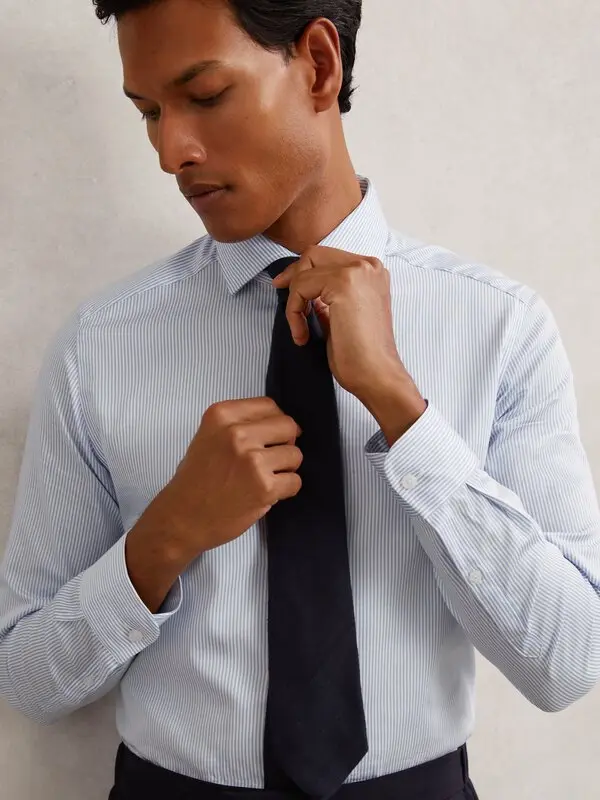 REISS Reg Remote Regular Fit Cotton-satin Cutaway-collar Shirt - Blue Stripe
