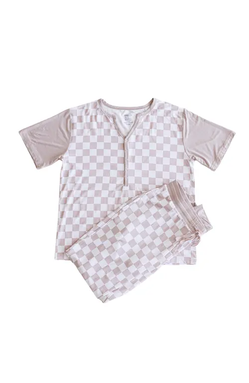 CHARLIE LOU BABY® Checkered Pajama Set - Beige & White