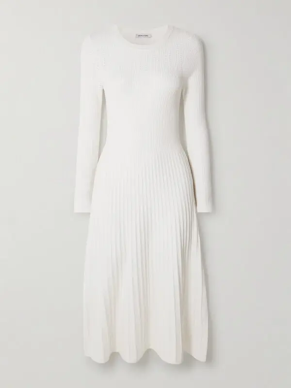 Veronica Beard Nami Pointelle-knit Midi Dress - Neutrals