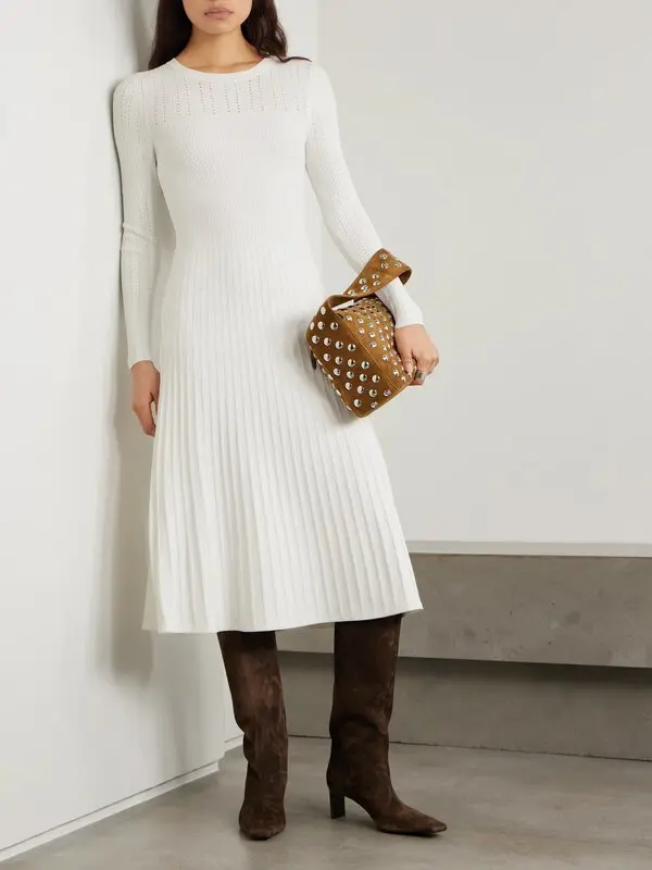 Veronica Beard Nami Pointelle-knit Midi Dress - Neutrals