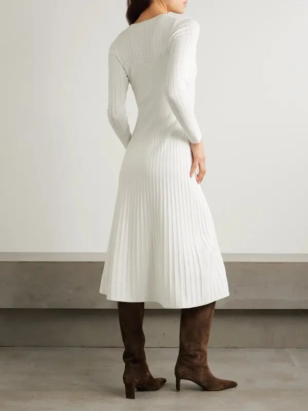 Veronica Beard Nami Pointelle-knit Midi Dress - Neutrals