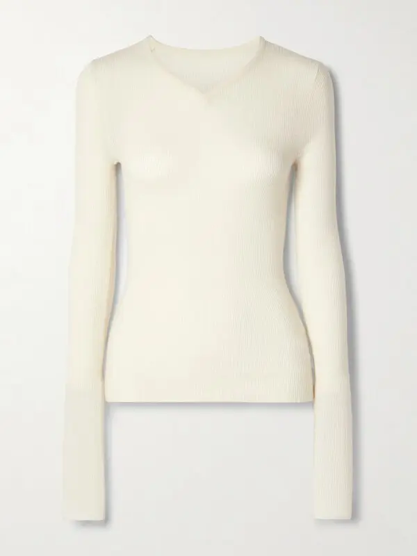 Khaite Tania Ribbed Wool-blend Top - Neutrals