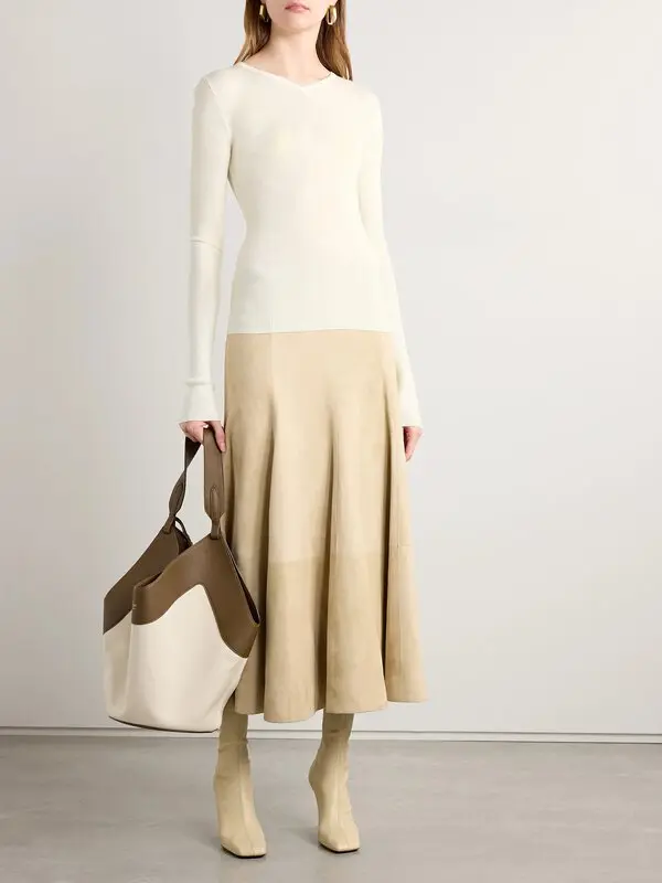 Khaite Tania Ribbed Wool-blend Top - Neutrals