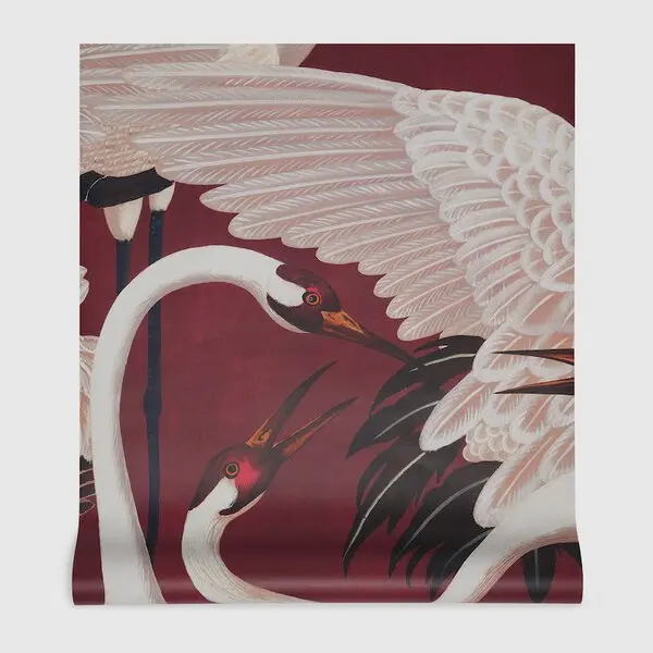 Gucci Heron Print Wallpaper - Bordeaux
