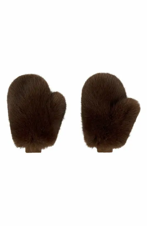 Cynthia Rowley Faux Fur Mittens - Brown