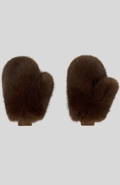 Cynthia Rowley Faux Fur Mittens - Brown