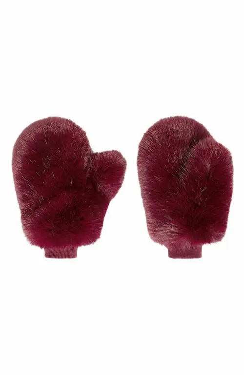 Cynthia Rowley Faux Fur Mittens - Burgundy
