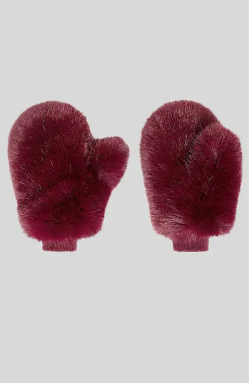 Cynthia Rowley Faux Fur Mittens - Burgundy
