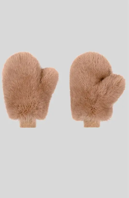 Cynthia Rowley Faux Fur Mittens - Camel