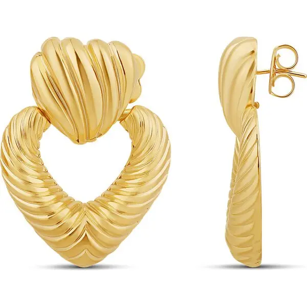 SHYMI Textured Heart Drop Earrings - Gold