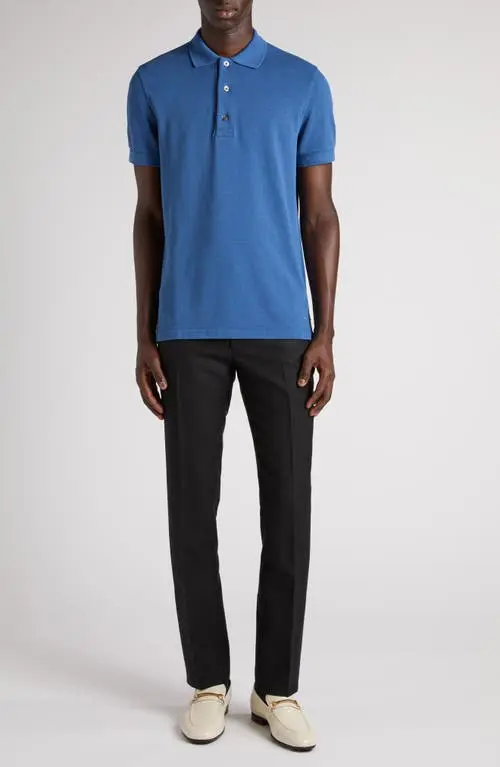 TOM FORD Lyocell & Cotton Piqué Polo - Hb532 Denim Blue