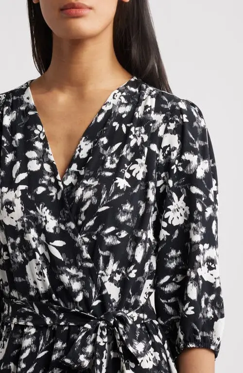 CONNECTED APPAREL Puff Sleeve Faux Wrap Maxi Dress
