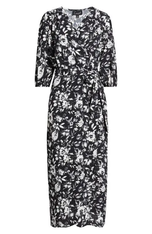 CONNECTED APPAREL Puff Sleeve Faux Wrap Maxi Dress