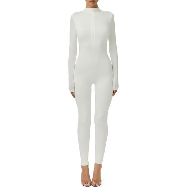 Naked Wardrobe Quarter Zip Jumpsuit - White