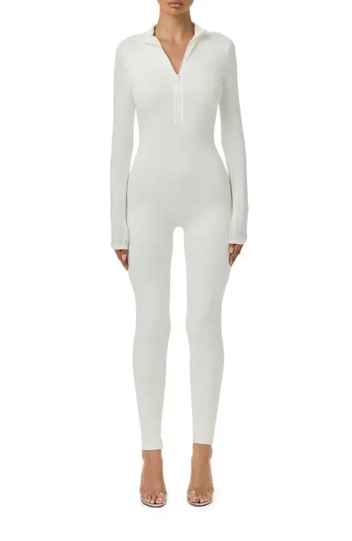 Naked Wardrobe Quarter Zip Jumpsuit - White