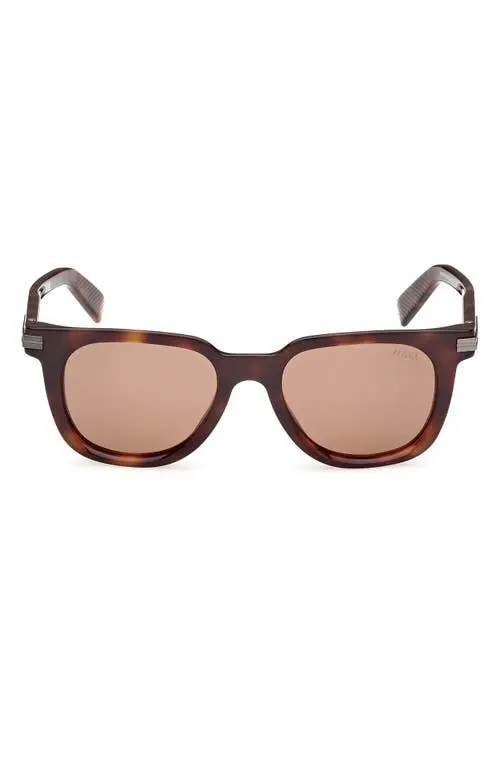 Zegna 50mm Square Frame Sunglasses - Med Havana/ Ruthenium / Brown