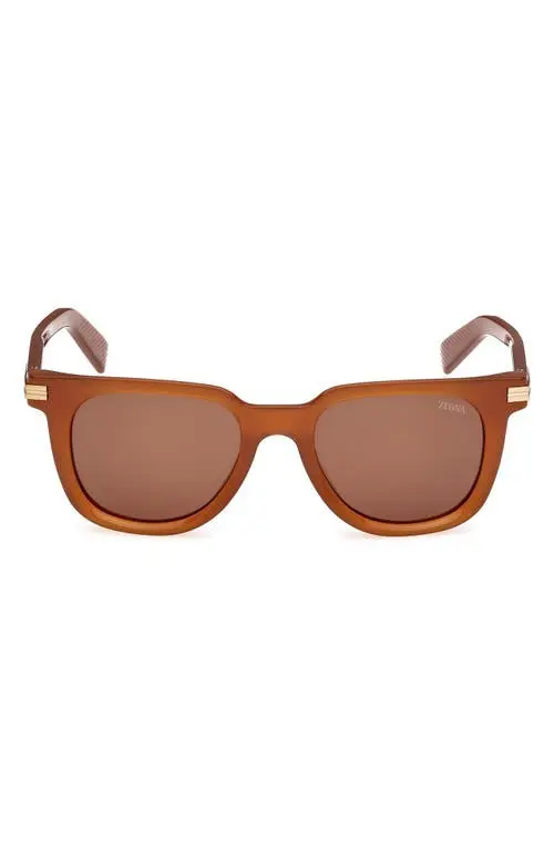 Zegna 50mm Square Frame Sunglasses - Milky Vicuna/ Brass / Brown