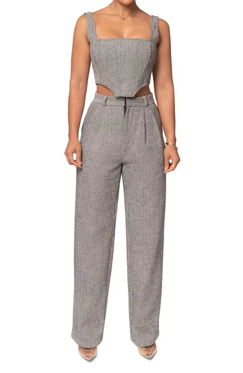 JLUXLABEL Herringbone Tweed Pleated Pants