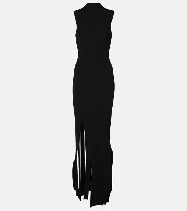 Victoria Beckham Pleated Ribbed-knit Gown - Black