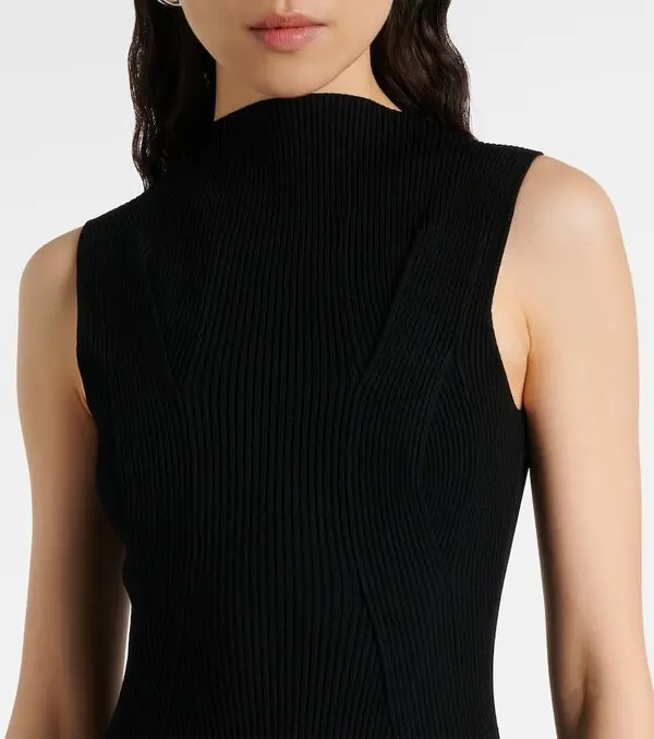 Victoria Beckham Pleated Ribbed-knit Gown - Black