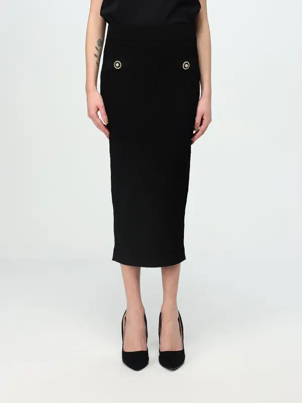 Balmain Ribbed Knit Midi Skirt - Black