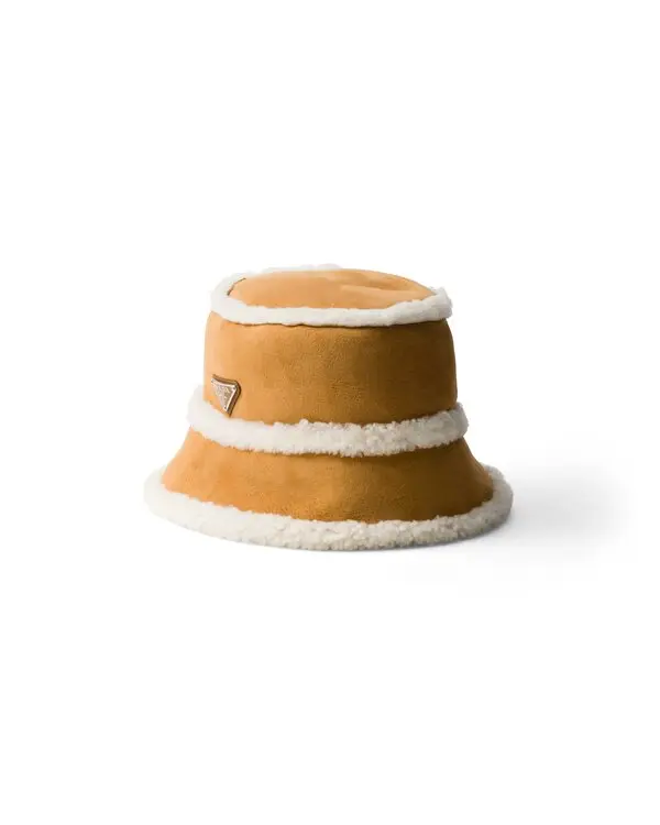 Prada Suede Shearling Bucket Hat - Neutral