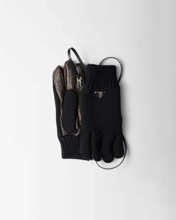 Knit Gloves Prada Mittens GORE-TEX, Leather And Knit Ski Mittens