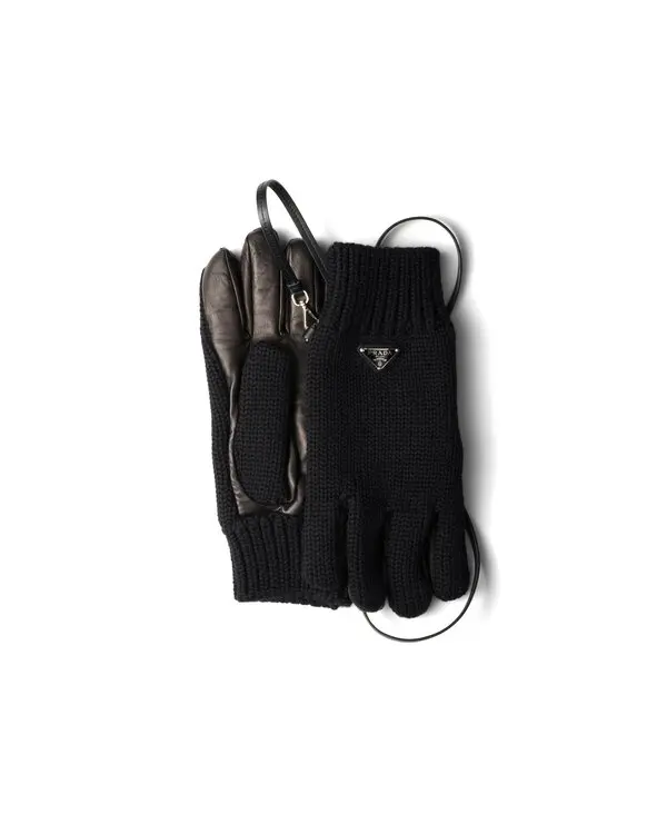 Prada Wool And Nappa Leather Gloves - Black