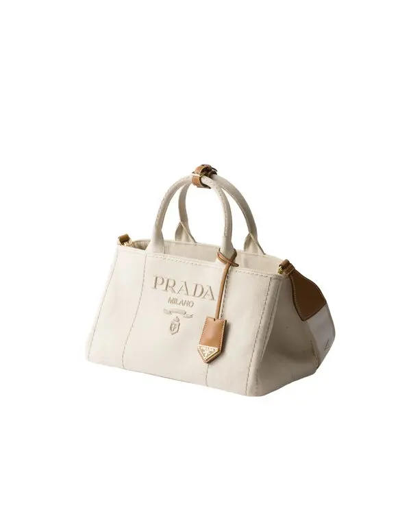 Prada Jardinière Large Linen Blend Handbag - Neutral