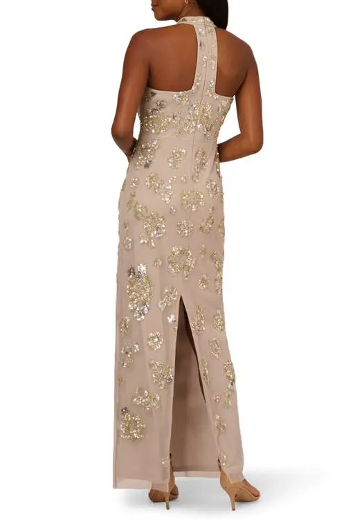 Adrianna Papell Sequin Floral High Neck Gown