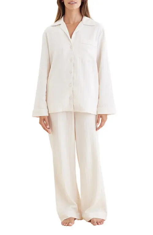 PAPINELLE Herringbone Supersoft Brushed Organic Cotton Pajamas - Oatmeal
