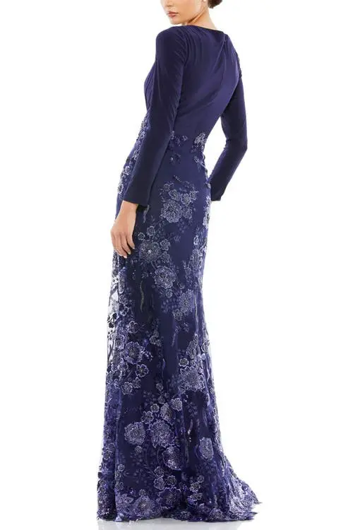 Mac Duggal Embellished Long Sleeve Wrap Trumpet Gown