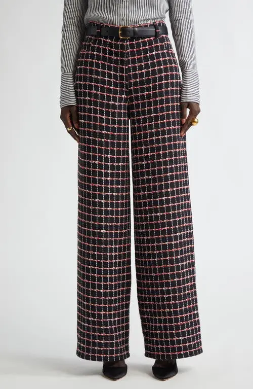St. John Windowpane Check Tweed Wide Leg Pants