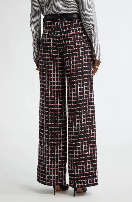 St. John Windowpane Check Tweed Wide Leg Pants