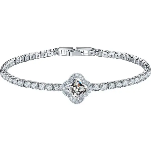 HOLLYWOOD SENSATION Crystal Clover Tennis Bracelet - Silver