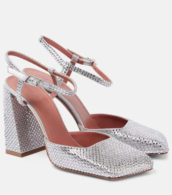Amina Muaddi Charlotte Crystal-embellished Satin Pumps - Silver