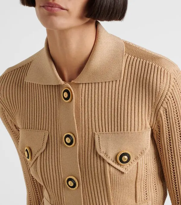 Balmain Ribbed-knit Cardigan - Beige