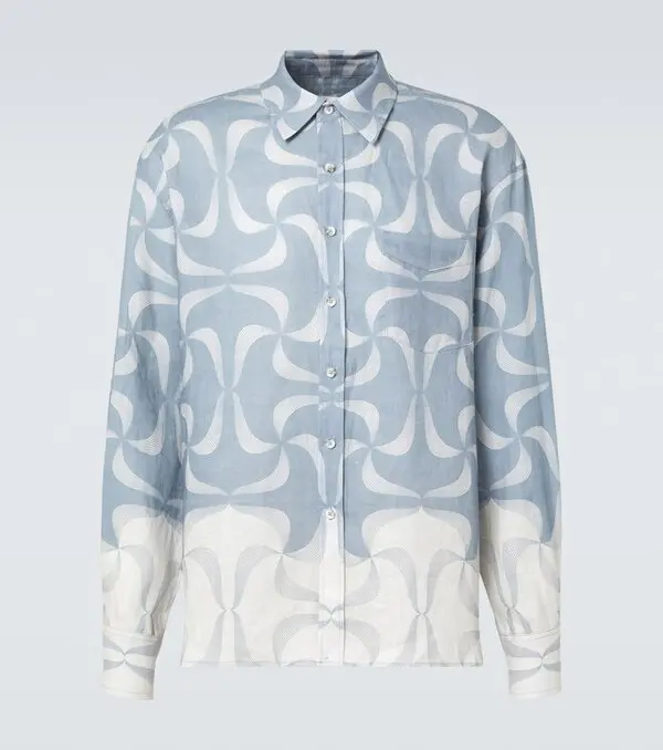 Commas Mantra Printed Linen Shirt - Blue