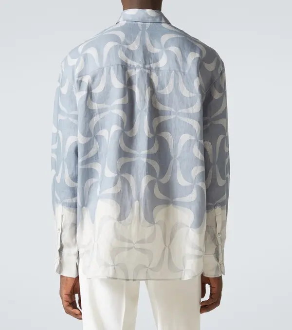 Commas Mantra Printed Linen Shirt - Blue
