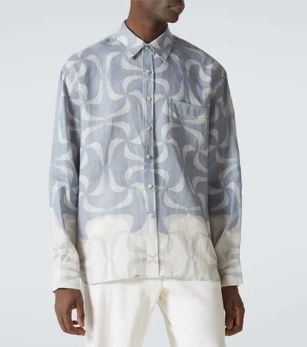 Commas Mantra Printed Linen Shirt - Blue