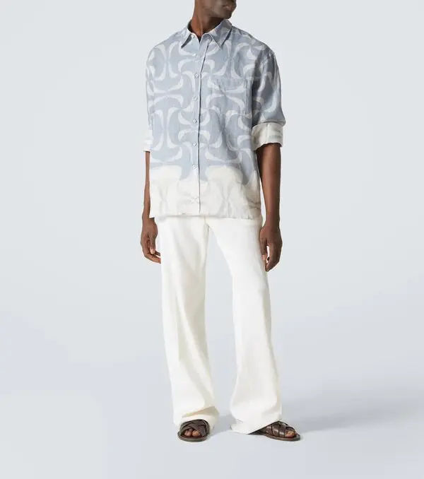 Commas Mantra Printed Linen Shirt - Blue