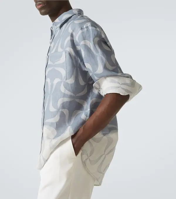 Commas Mantra Printed Linen Shirt - Blue