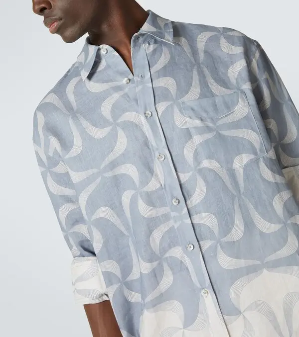 Commas Mantra Printed Linen Shirt - Blue